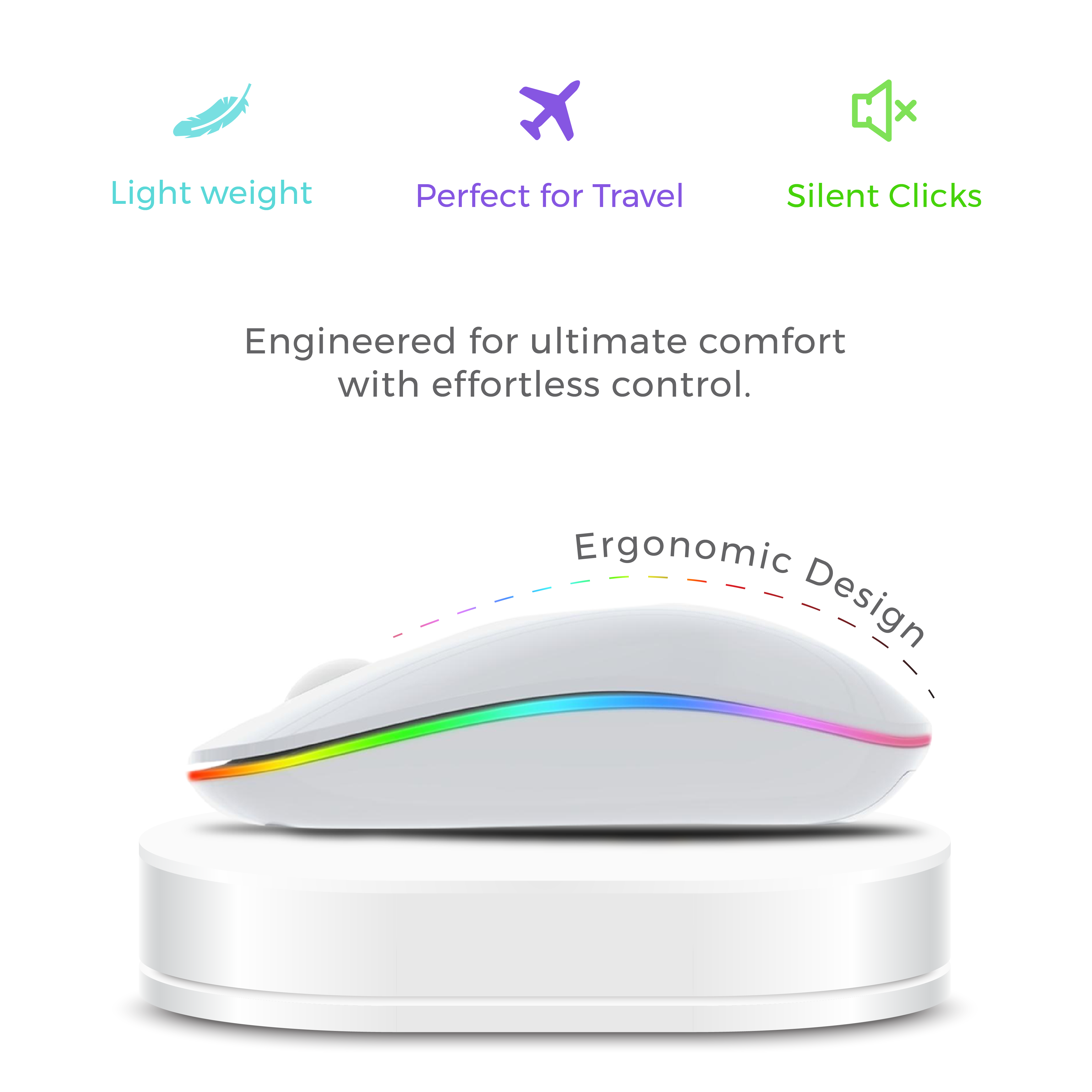 White Rechargeable Wireless Mouse with USB Receiver - Parakeetr